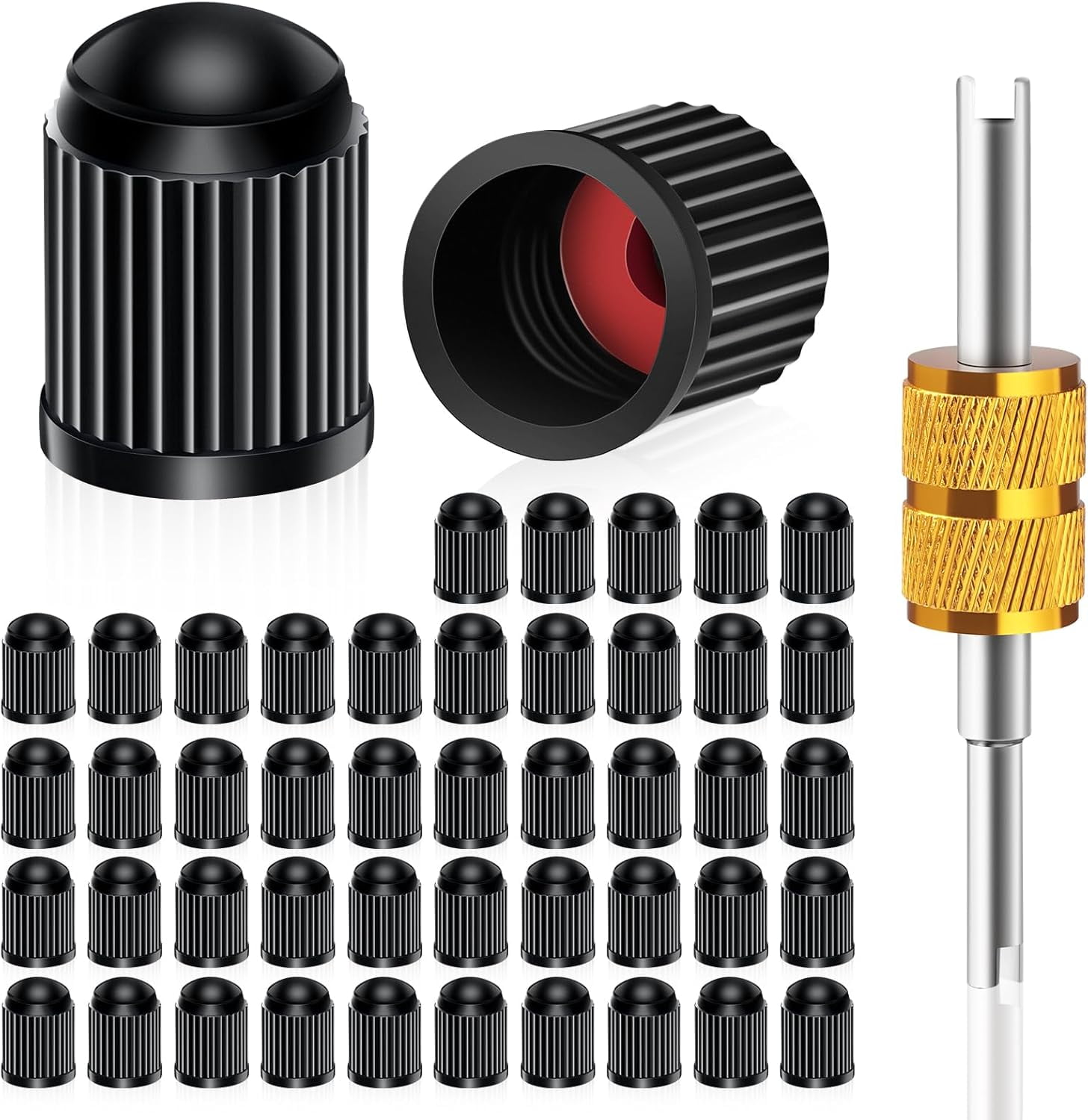 48 Pack Tire Valve Stem Caps with Valve Core Remover, Universal Plastic ...