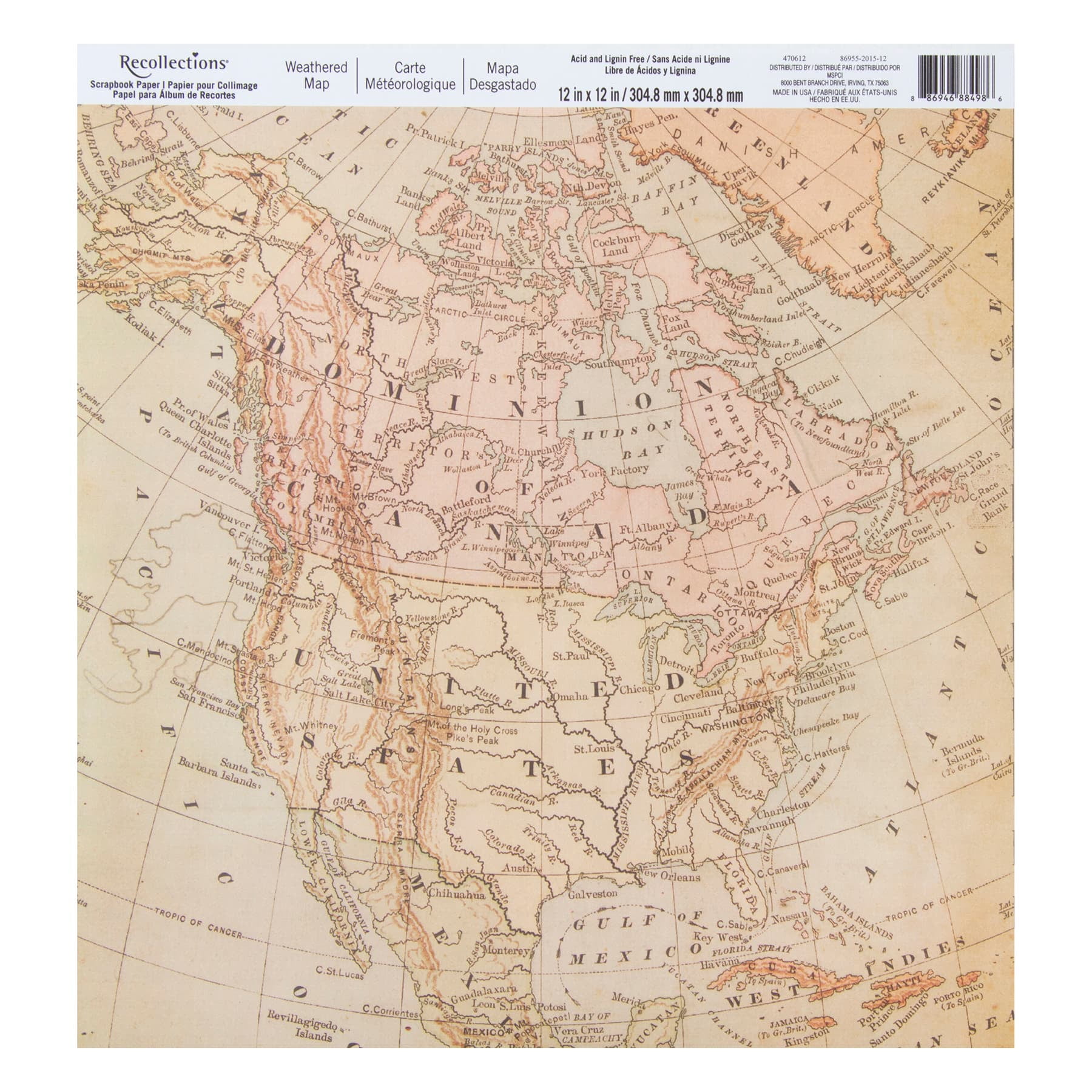 48 Pack: Weathered Map Scrapbook Paper by Recollections®, 12" x 12 ...