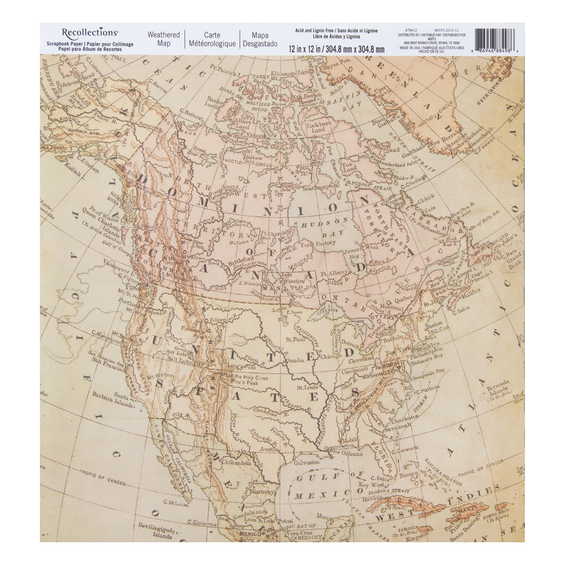 48 Pack: Weathered Map Scrapbook Paper by Recollections® - 12" x 12 ...