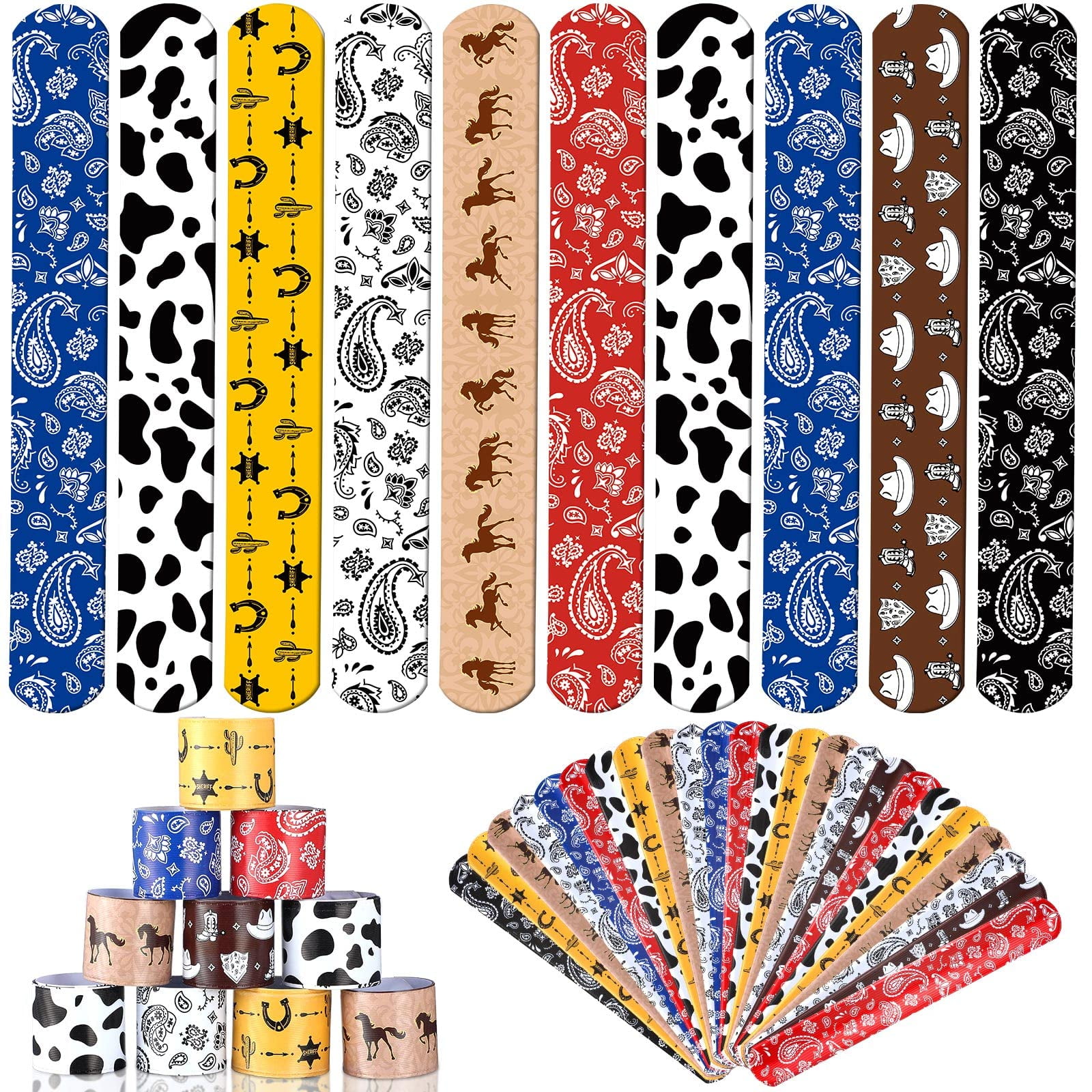 48 Pack Western Party Slap Bracelets Cowboy Cowgirl Bracelets Horse ...