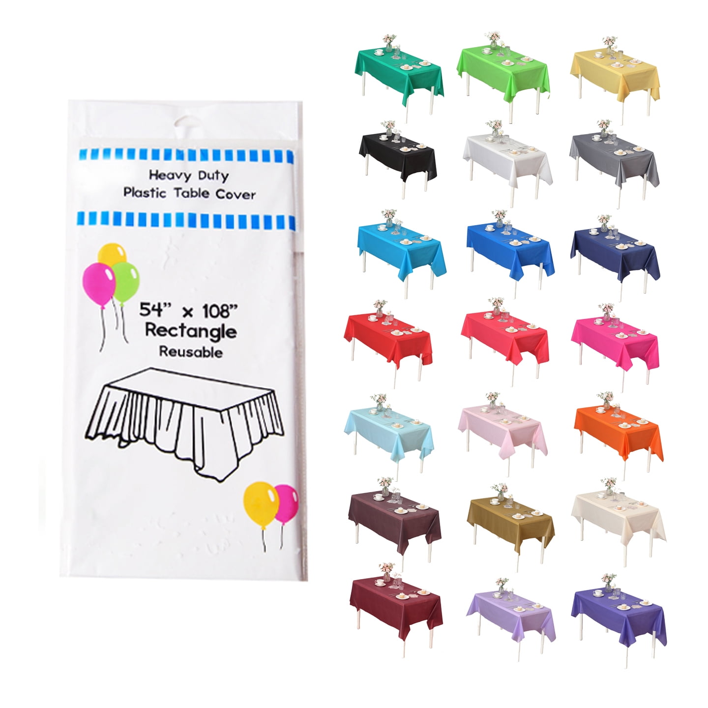 (48 Pack) White Premium Rectangle Heavy-Duty Plastic Table Covers ...