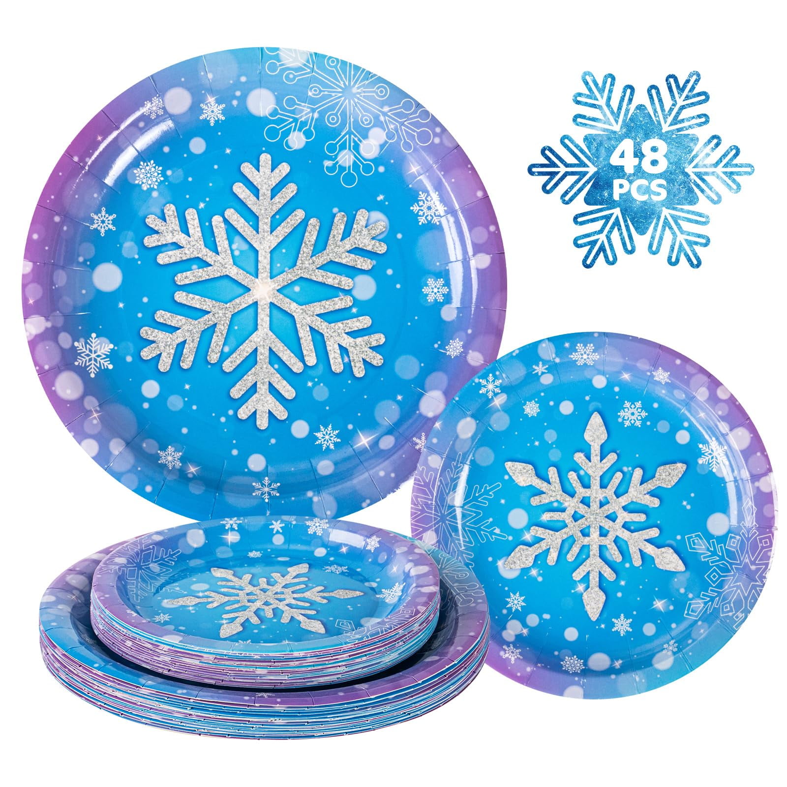 48 Pack Winter Snowflake BDF32 Plates, Frozen Themed Paper Plates Serve ...
