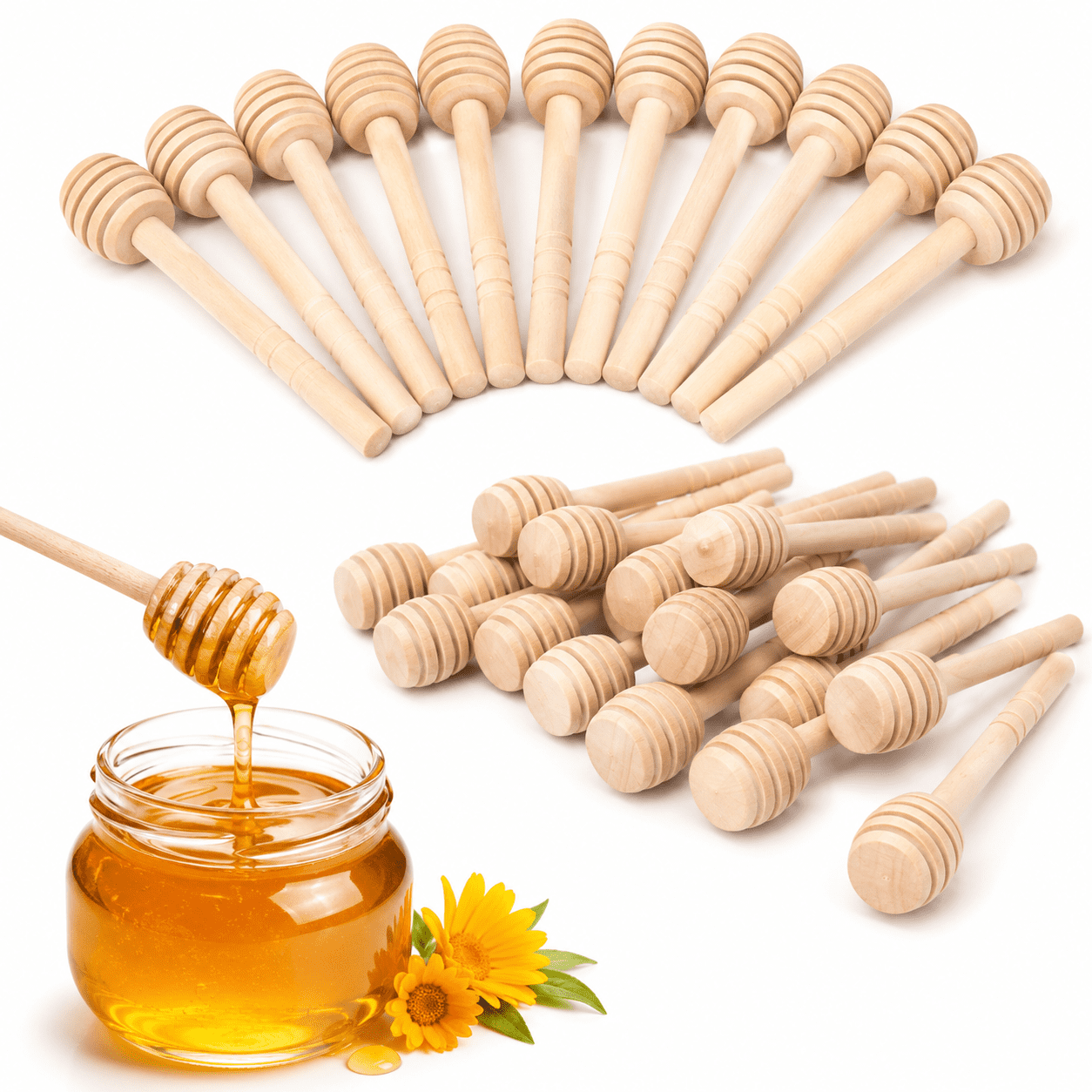 48 Pack Wooden Honey Dipper Sticks,4" Natural Beehive Stirrers for ...