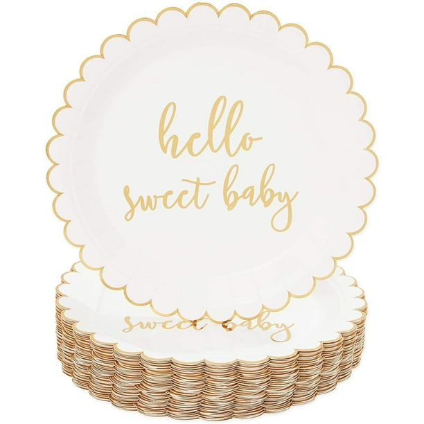 48 Pack of Hello Sweet Baby Paper Plates for Baby Shower (9 Inches ...