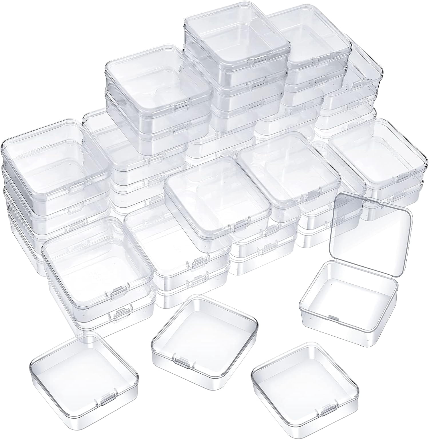 48 Packs Clear Small Containers Transparent Storage Box with Hinged Lid ...