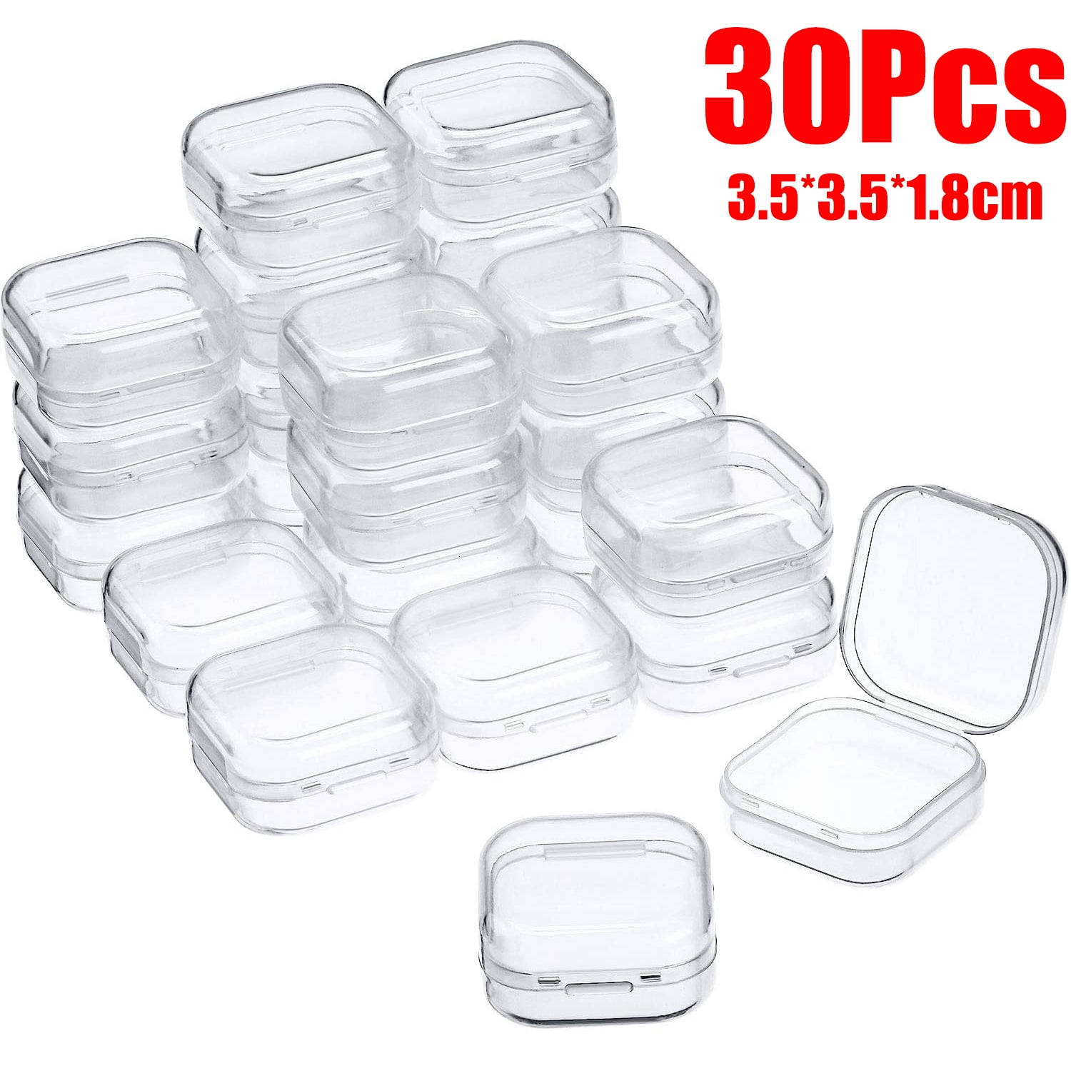48 Packs Clear Small Plastic Containers Transparent Storage Box with Hinged Lid for Items Crafts ...