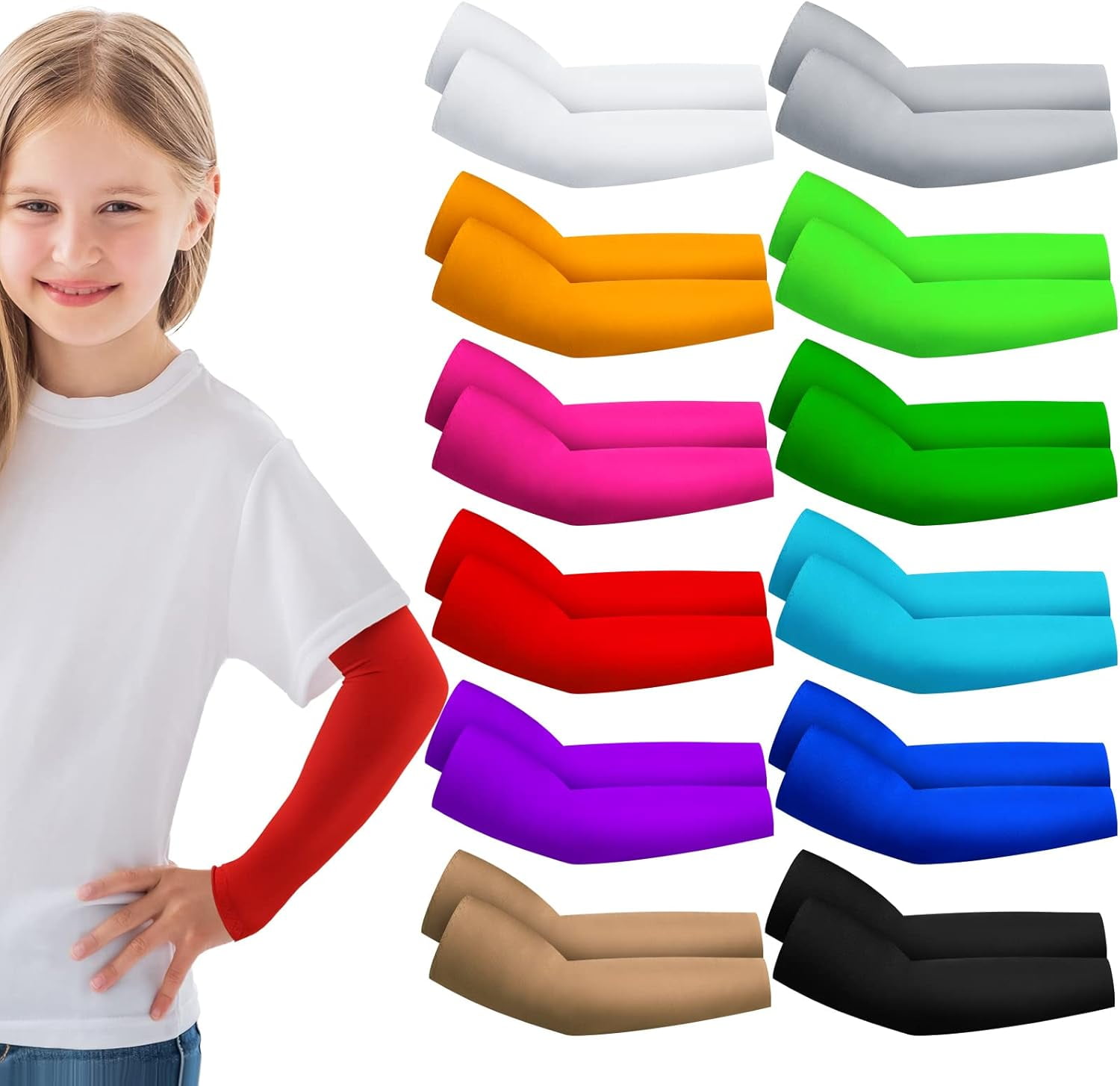 48 Pairs Arm Sleeves for Kids UV Sun Protection Kids Arm Cooling ...