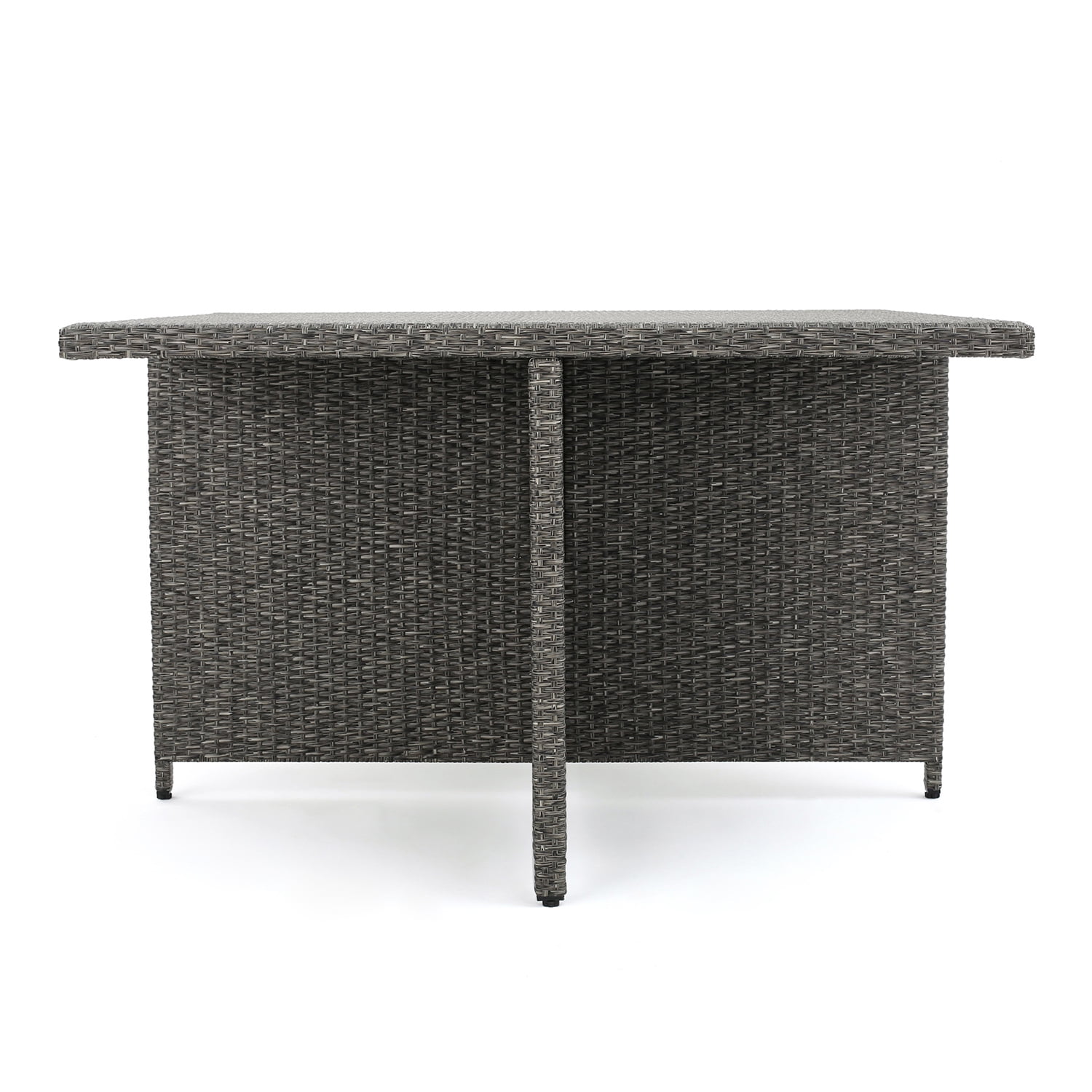 48" Patio Table for 4, Wicker Outdoor Dining Table, Square Steel Slated ...