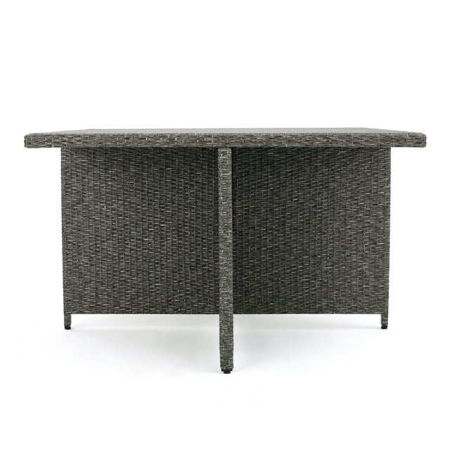 48" Patio Table for 4, Wicker Outdoor Dining Table, Square Steel Slated ...