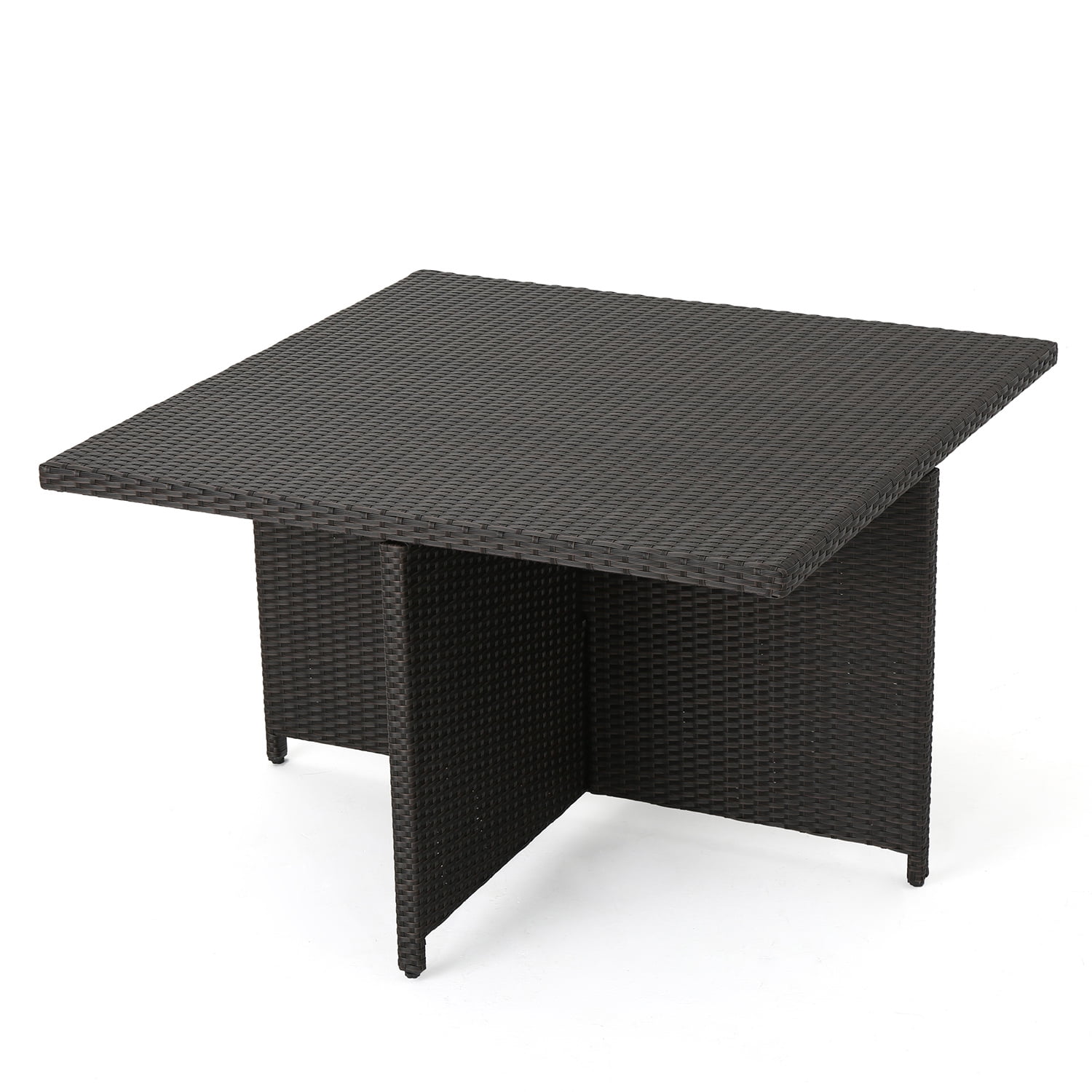 48" Patio Table for 4, Wicker Outdoor Dining Table, Square Steel Slated ...