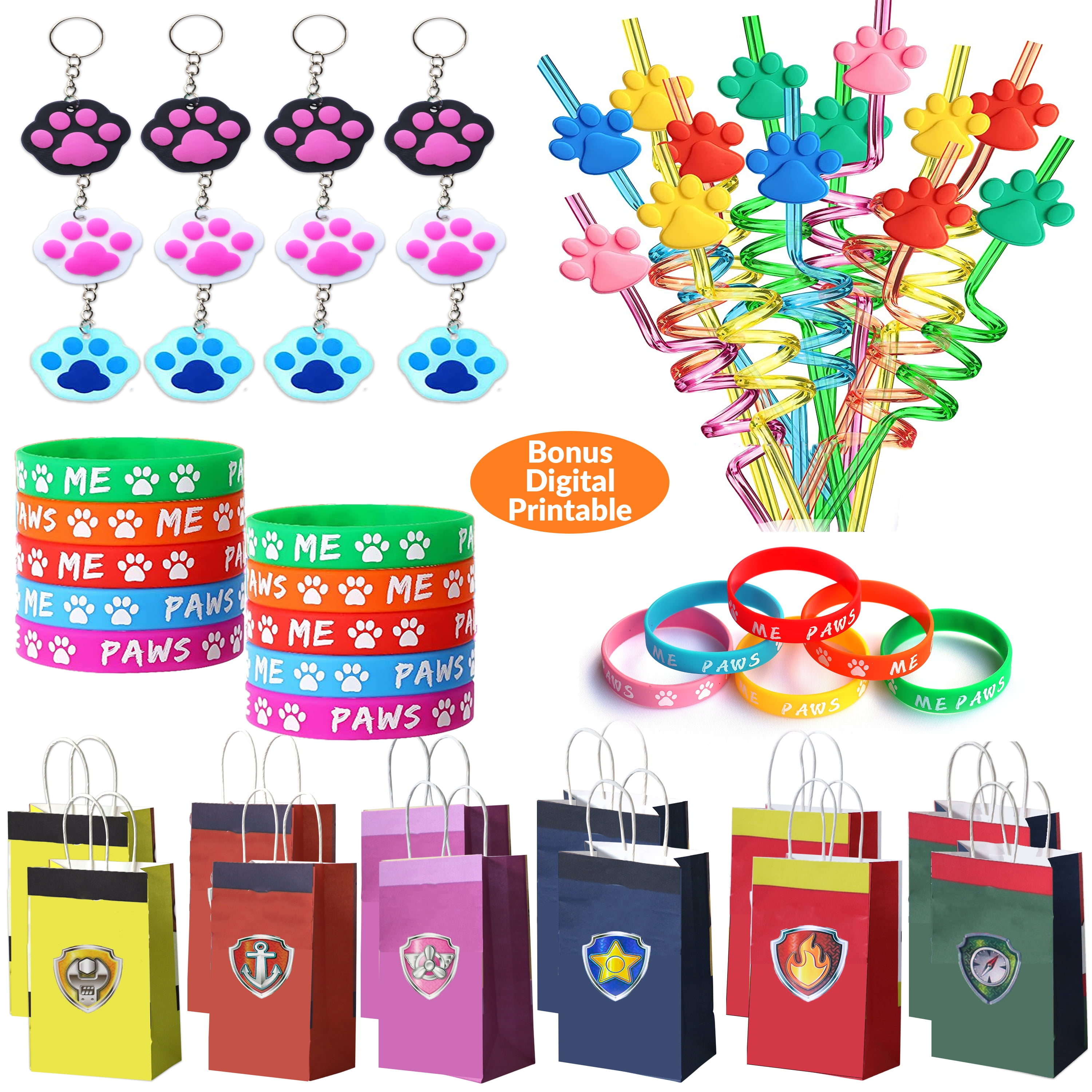 48 Pc Dog Paw Theme Party Supply Puppy Theme Paper Bags Wristband ...