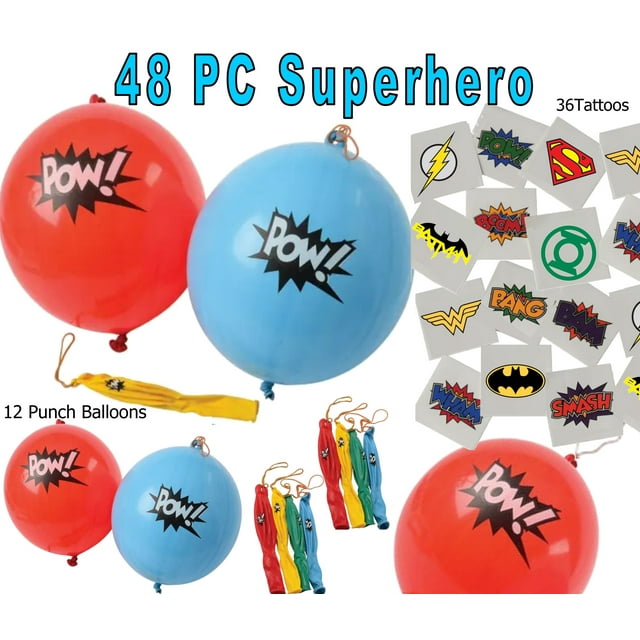 48 Pc Superhero Party Favor Pack (12 Punch Balls Punching Balloons & 36 ...