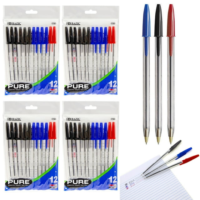 48 Pc Writing Ballpoint Pens Ball Point Pen Red Black Blue Ink Office ...