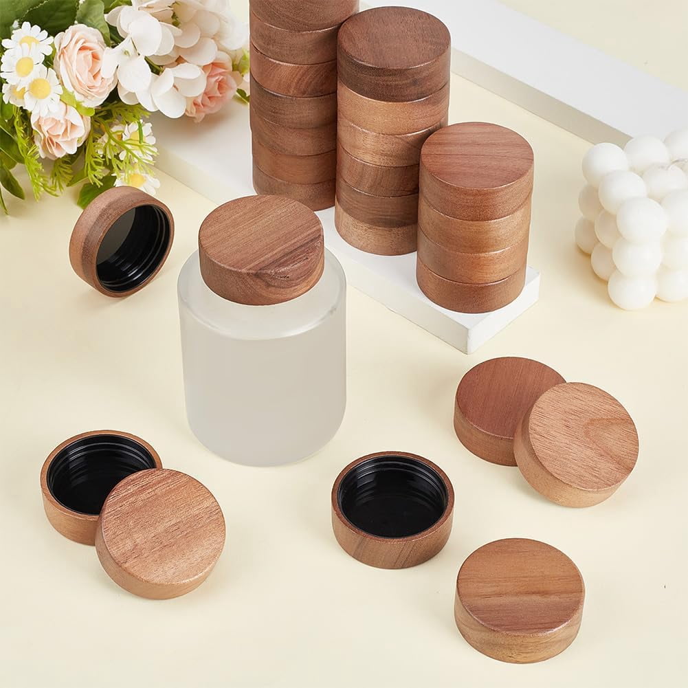 48 Pcs Wood Jar Lids Reusable Threaded Wooden Lids Brown Storage ...