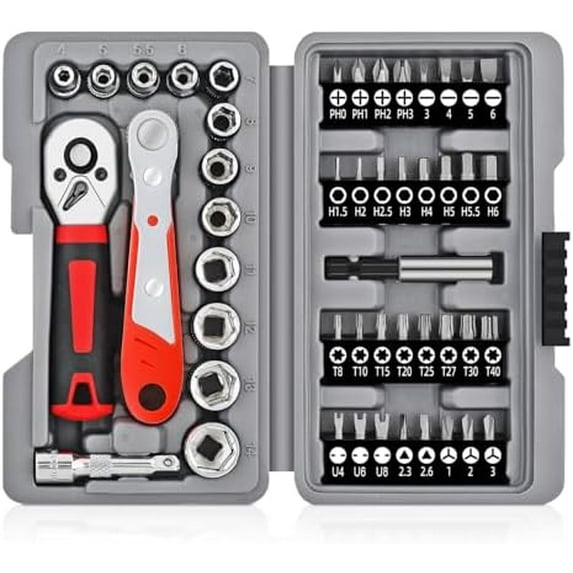 48 Pcs 1/4 Inch Ratchet Socket Wrench Set and Screwdrivers Bit Set with ...