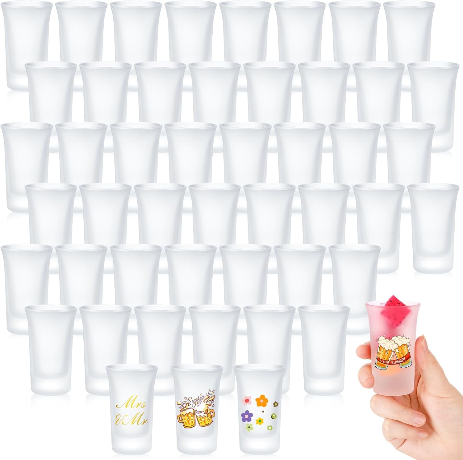 48 Pcs 1.5 oz Sublimation Shot Glasses Cups Bulk with Heavy Base ...