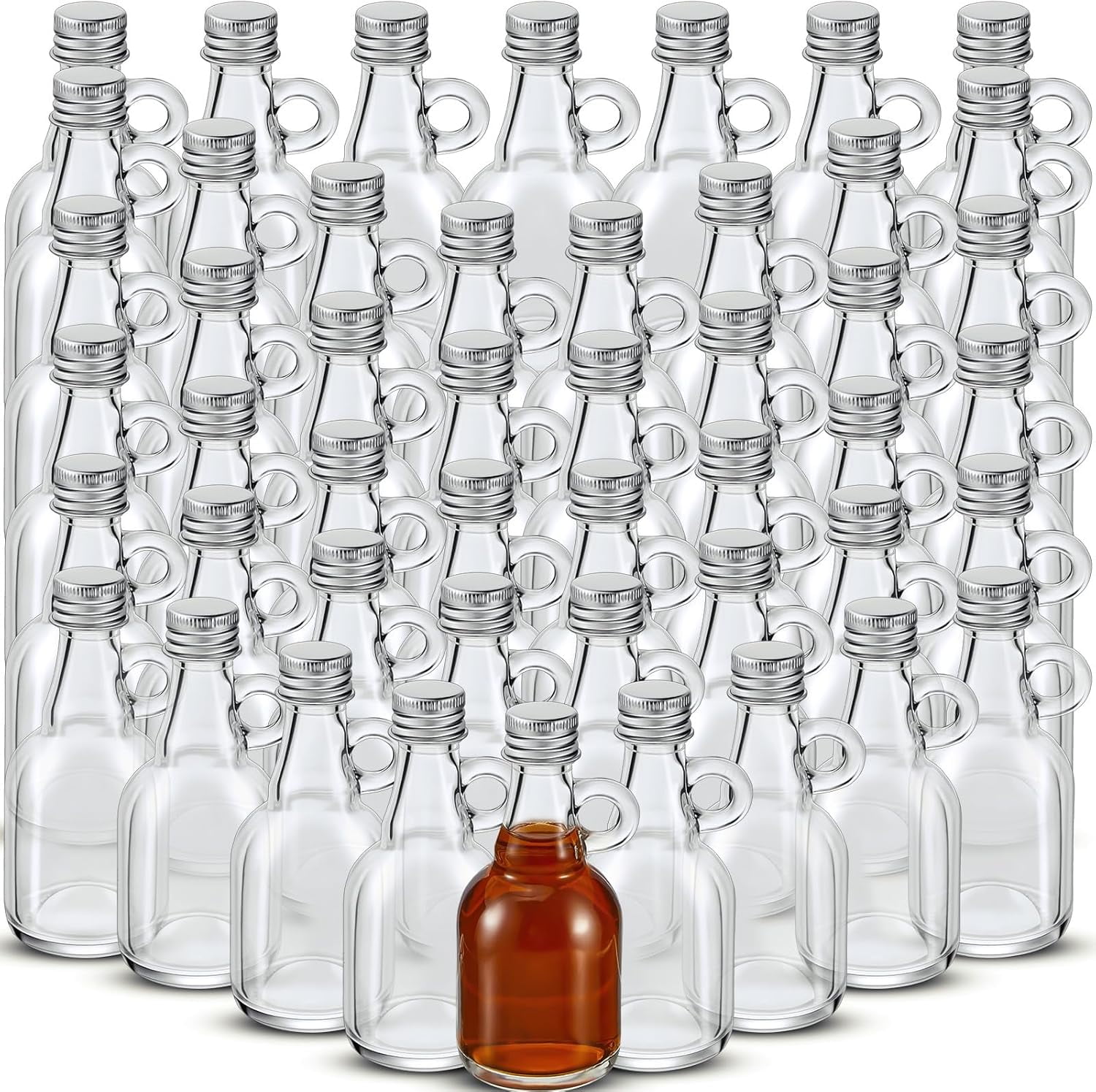 48 Pcs 1.7oz Glass Syrup Bottles with Aluminum Lids and Loop Handle ...