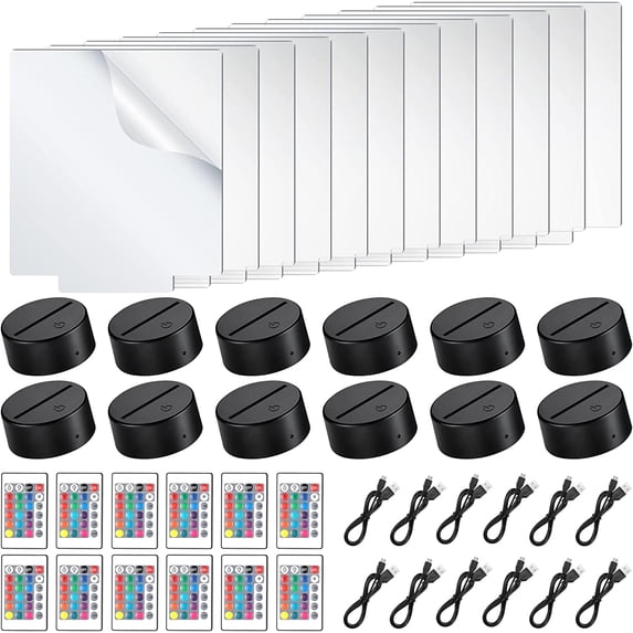 48 Pcs 12 Sets Acrylic Night Lights with Clear Sheets 3D LED Lamp Bases ...