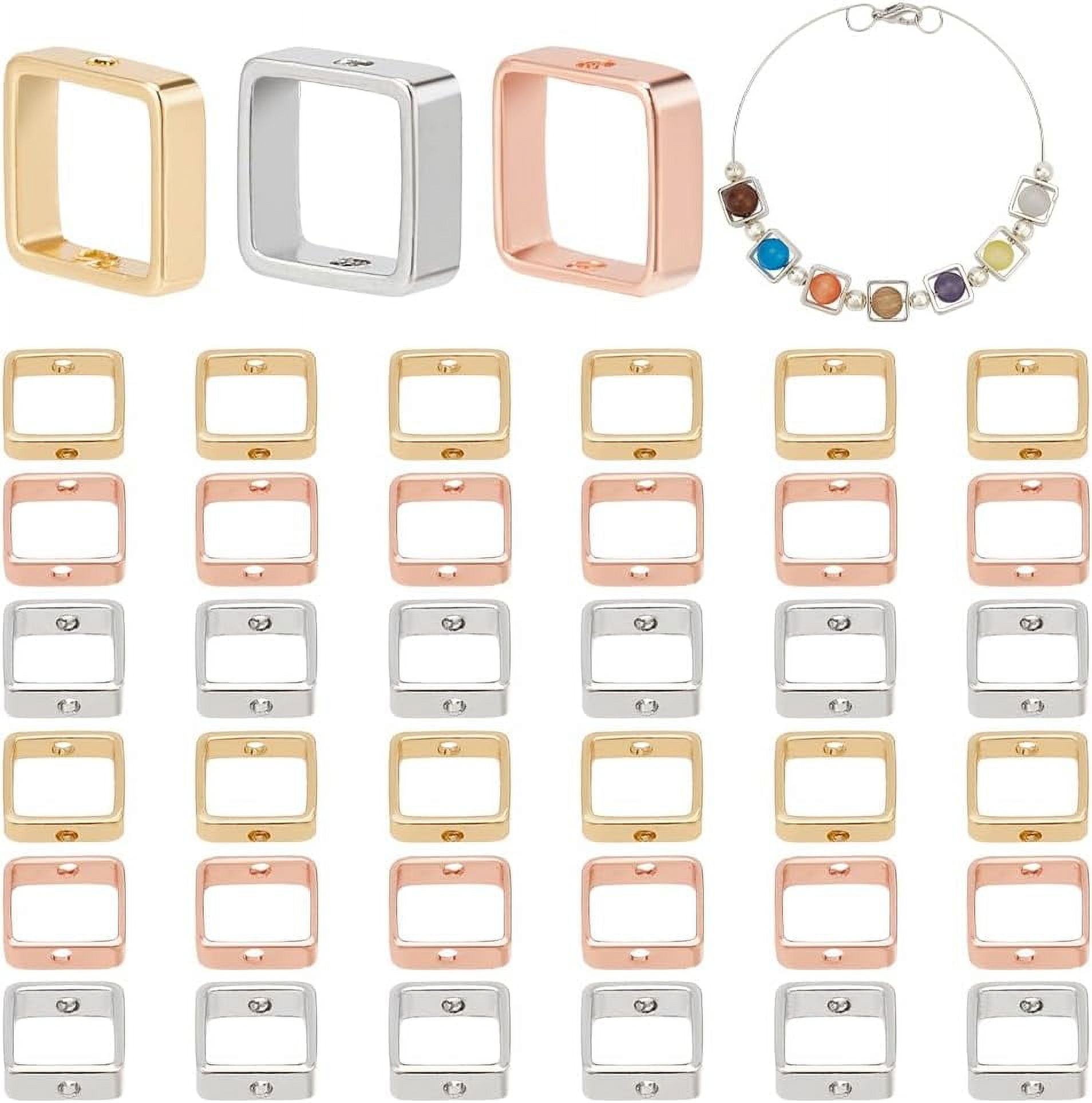 48 Pcs 3 Colors Brass Bead Frame Double Hole Square Bead Frames Metal ...