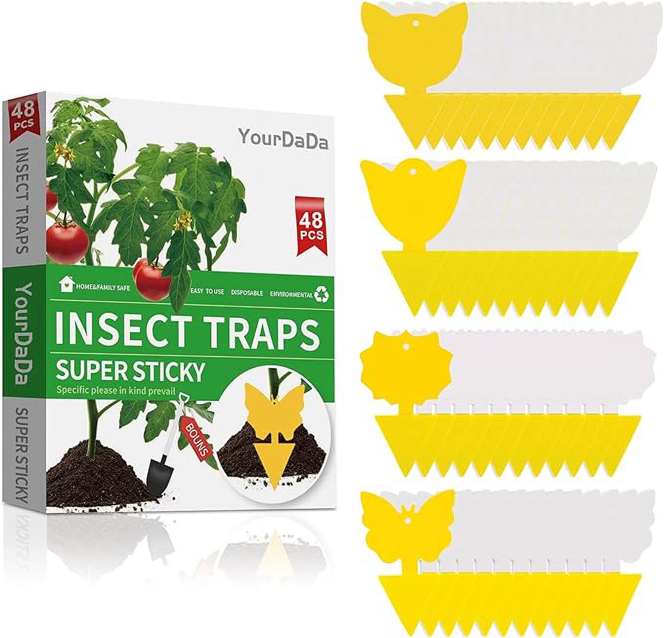 48 Pcs 4 Shapes Yellow Sticky Traps for Fruit Fly, Whitefly, Fungus ...