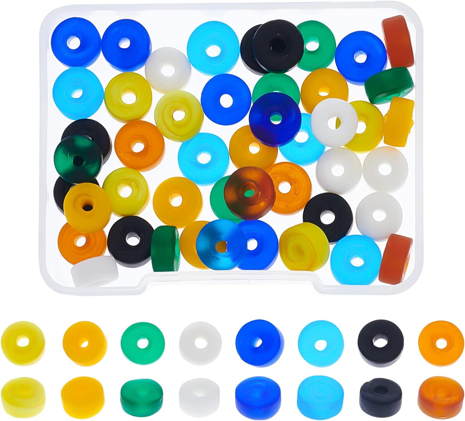 48 Pcs 8 Colors Frosted Glass Beads 8.5mm Flat Round Heishi Glass Beads ...
