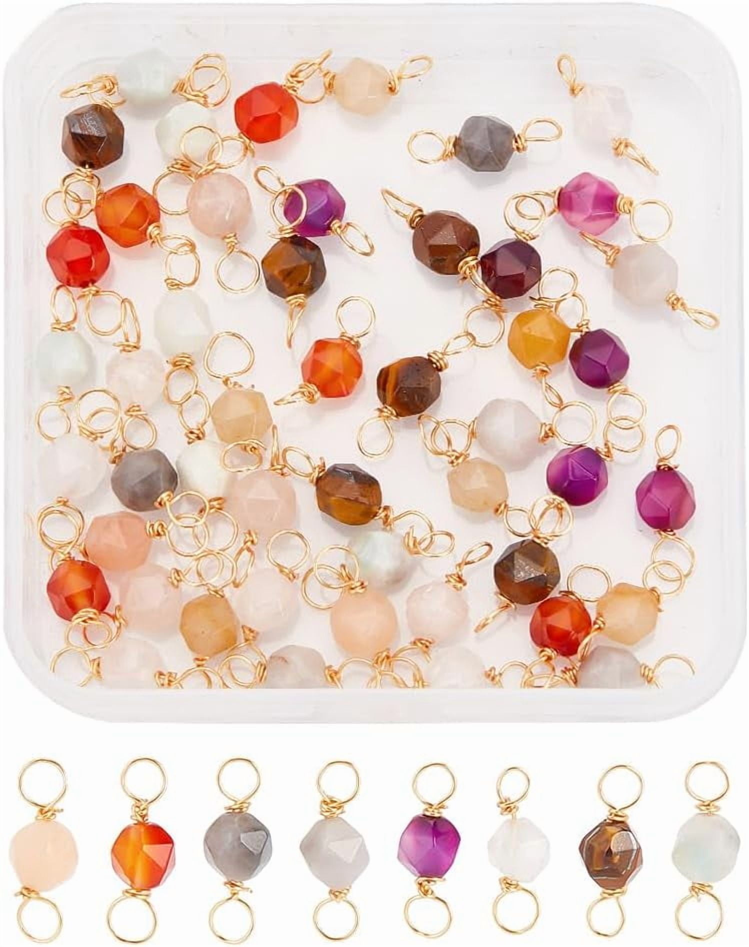 48 Pcs 8 Colors Gemstone Connector Charms Golden Plated Loops Colorful ...