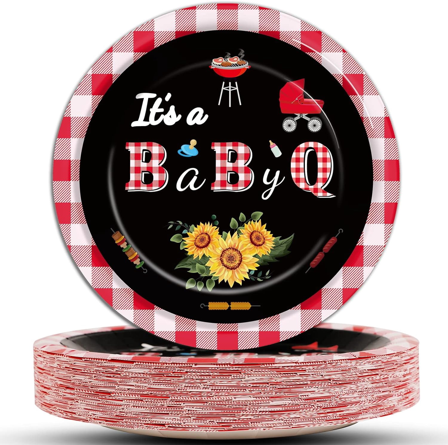 PHYSUN-48 Pcs BBQ Baby Shower Plates BBQ Party Supplies It‘s A Baby Q ...