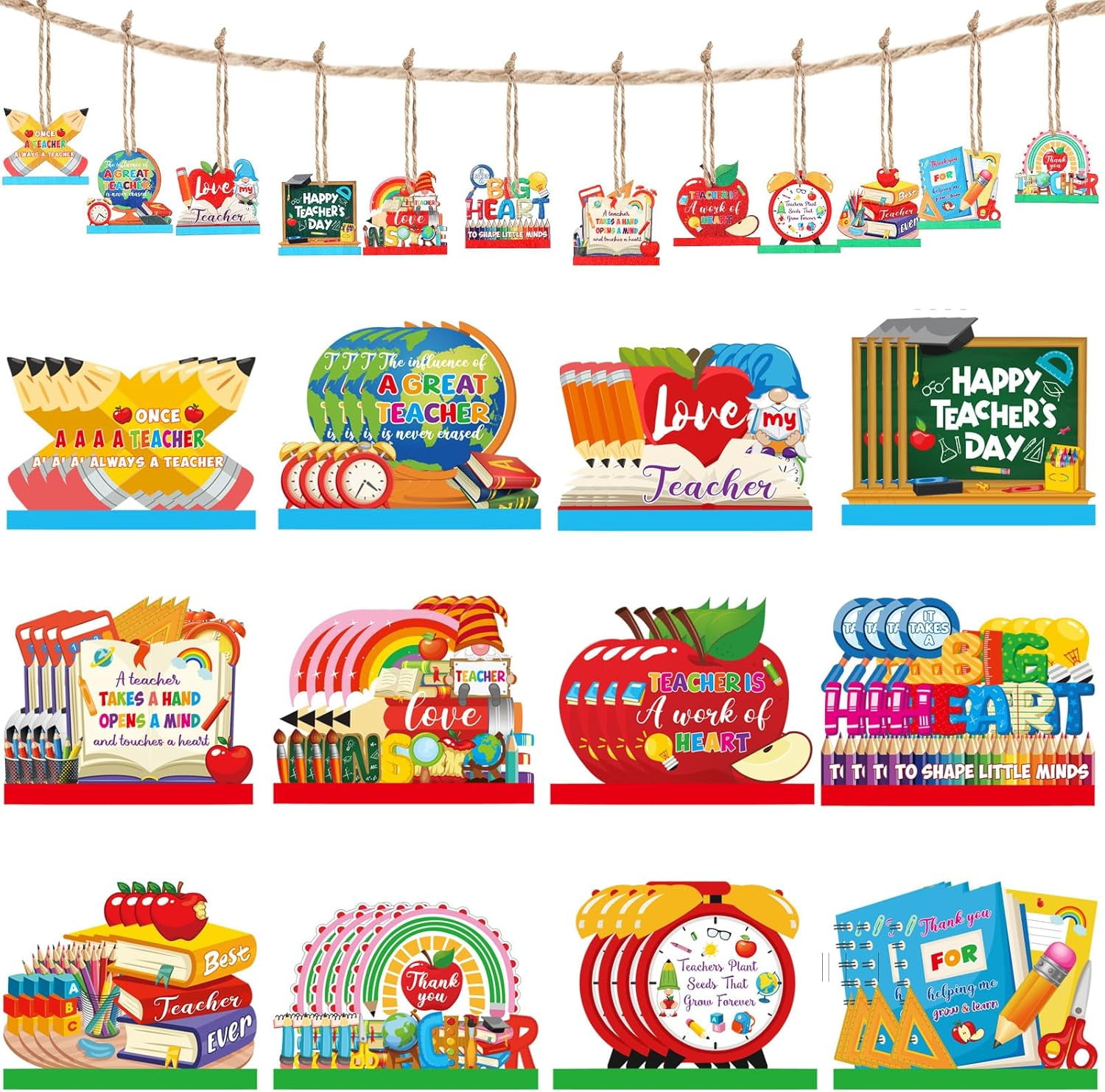 48 Pcs Back to School Wooden Ornaments First Day of School Hanging ...