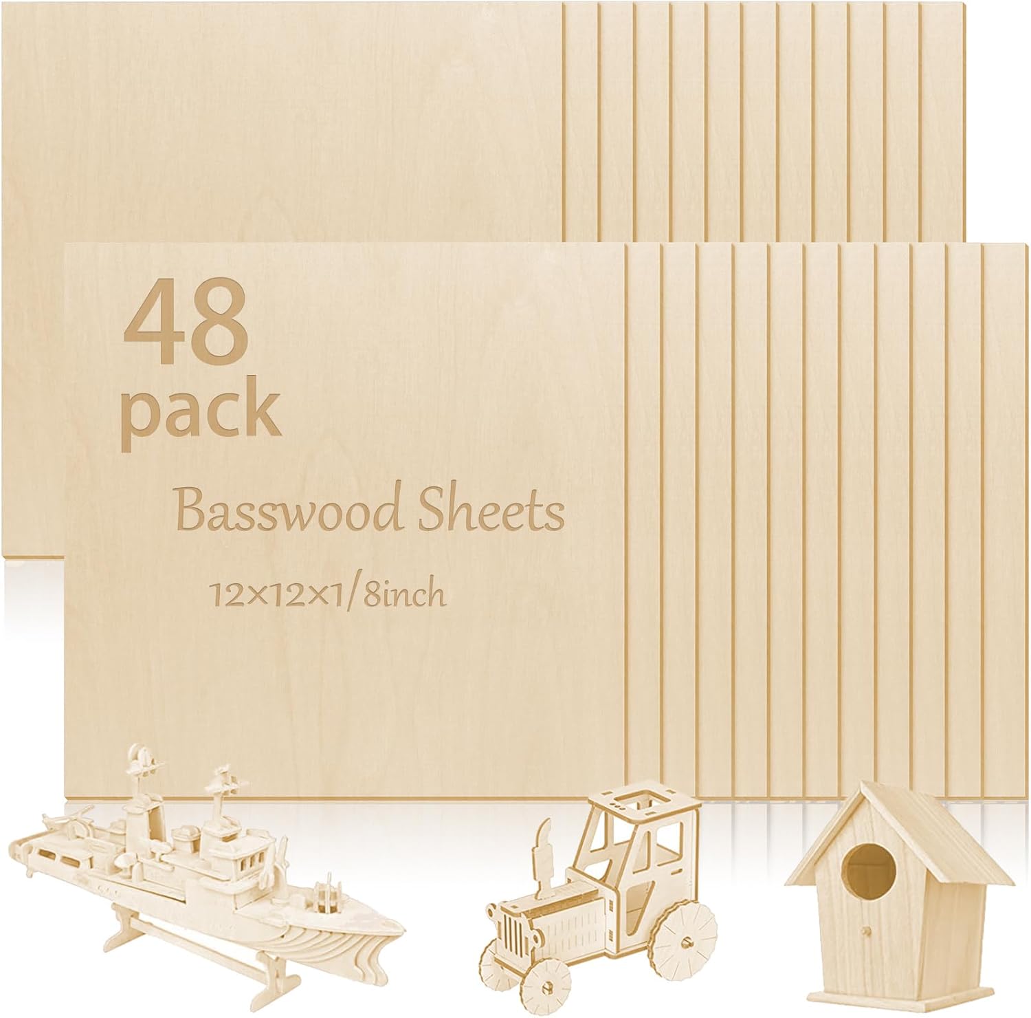 48 Pcs Basswood Sheets Plywood, 12 x 12 x 1/8 Inch - 3mm Thick ...