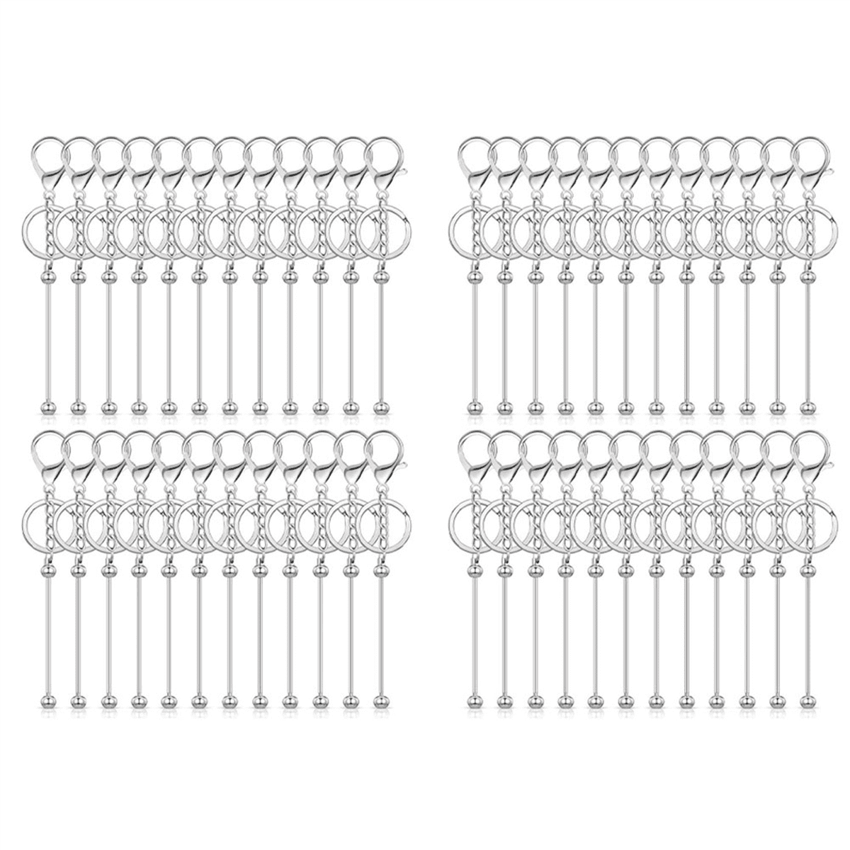 48 Pcs Beadable Keychain Bars Bulk for Beads DIY Blank Keychain Metal ...