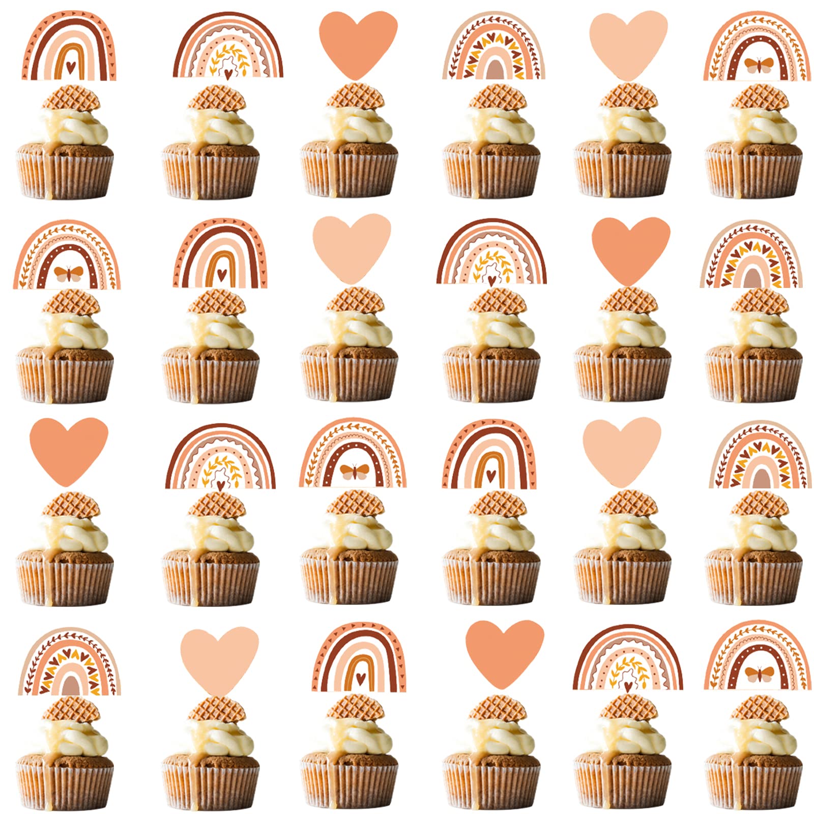 48 Pcs Boho Rainbow Party Cupcake Toppers for Boho Rainbow Birthday ...