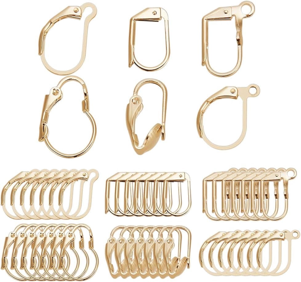 48 Pcs Brass Leverback Earring Findings 6 Styles Golden French Earring ...