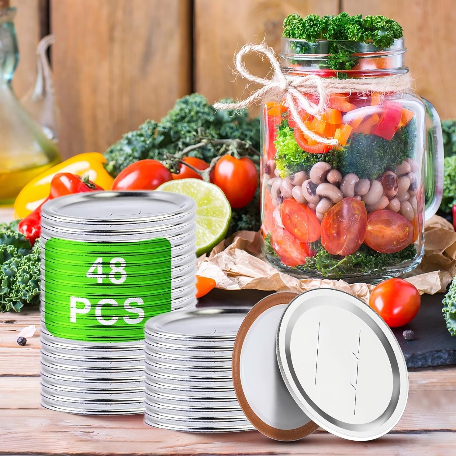 48 Pcs Canning Lids for Regular Mouth Mason Jars, Food Grade Silicone ...