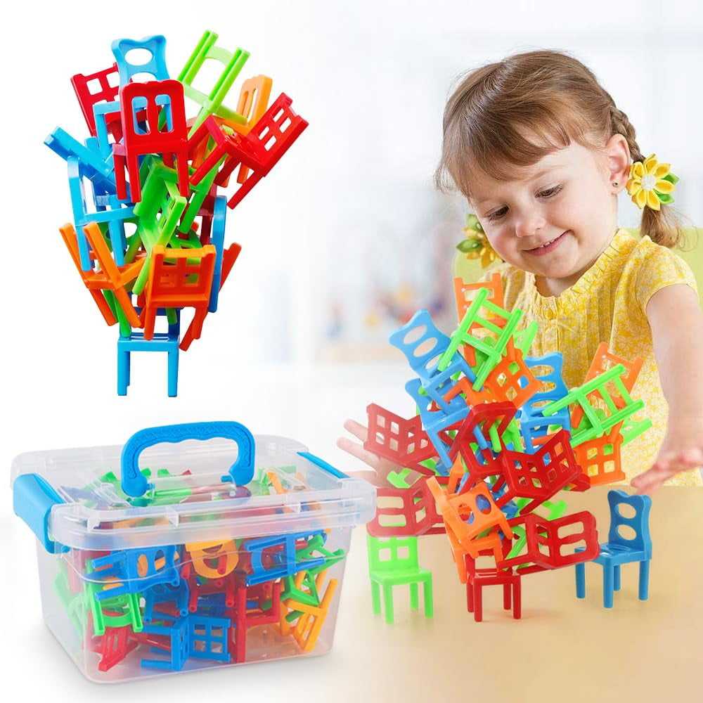 48 Pcs Chairs Stacking Tower Balancing Game, Mini Chairs Stacking Game ...