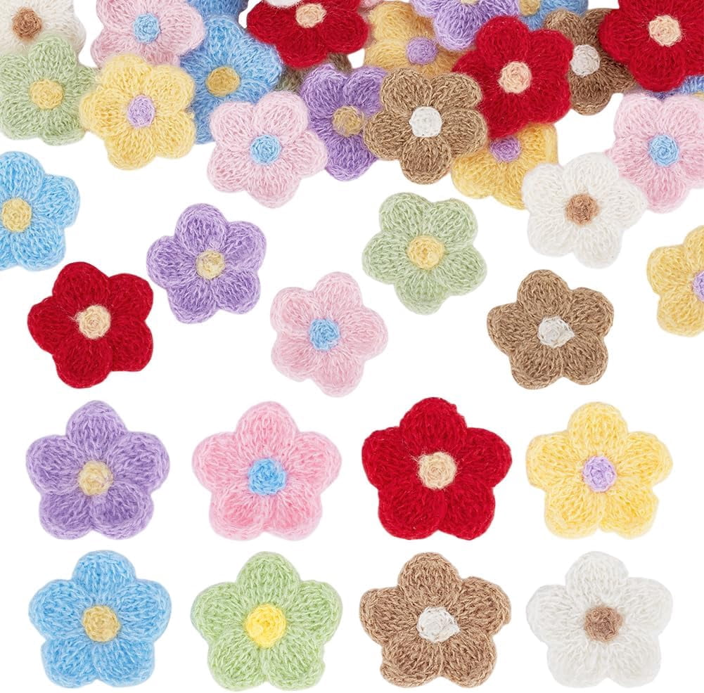 48 Pcs Crochet Daisy Flower 8Colors Crochet Flowers Applique Yarn ...