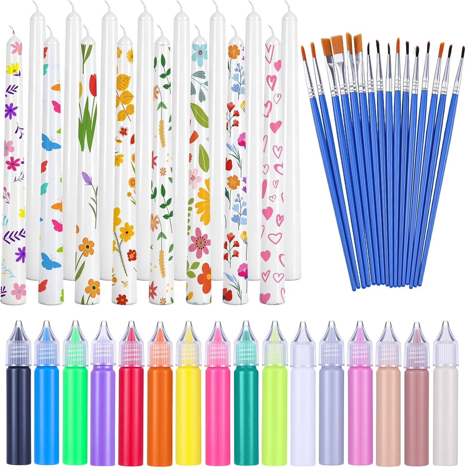 48 Pcs DIY Candle Painting Kit Include 16 White Taper Candles 16 ...