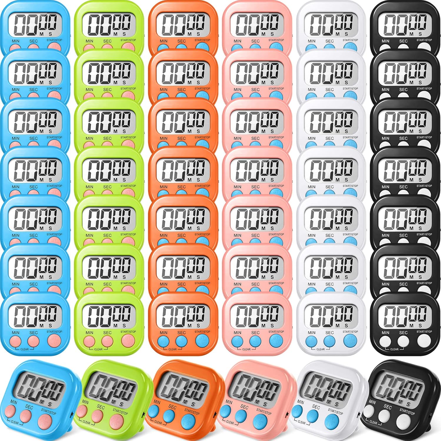 48 Pcs Digital Kitchen Timer Bulk Small with Magnetic Backing Stand Timer Clock Loud Alarm LCD ...