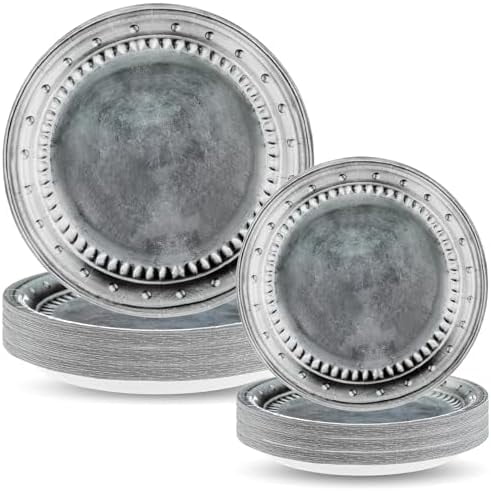 48 Pcs Disposable Pewter Paper Plates Set for Medieval Party ...