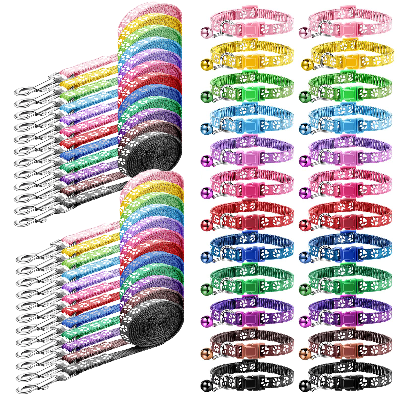 48 Pcs Dog Collar and Leash Set, Polypropylene Adjustable Puppy Collars ...