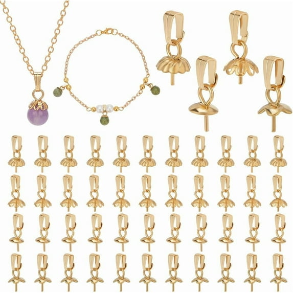 48 Pcs Eye Pin Peg Bail 4 Styles Bail Pin Connectors with Flower Disc ...