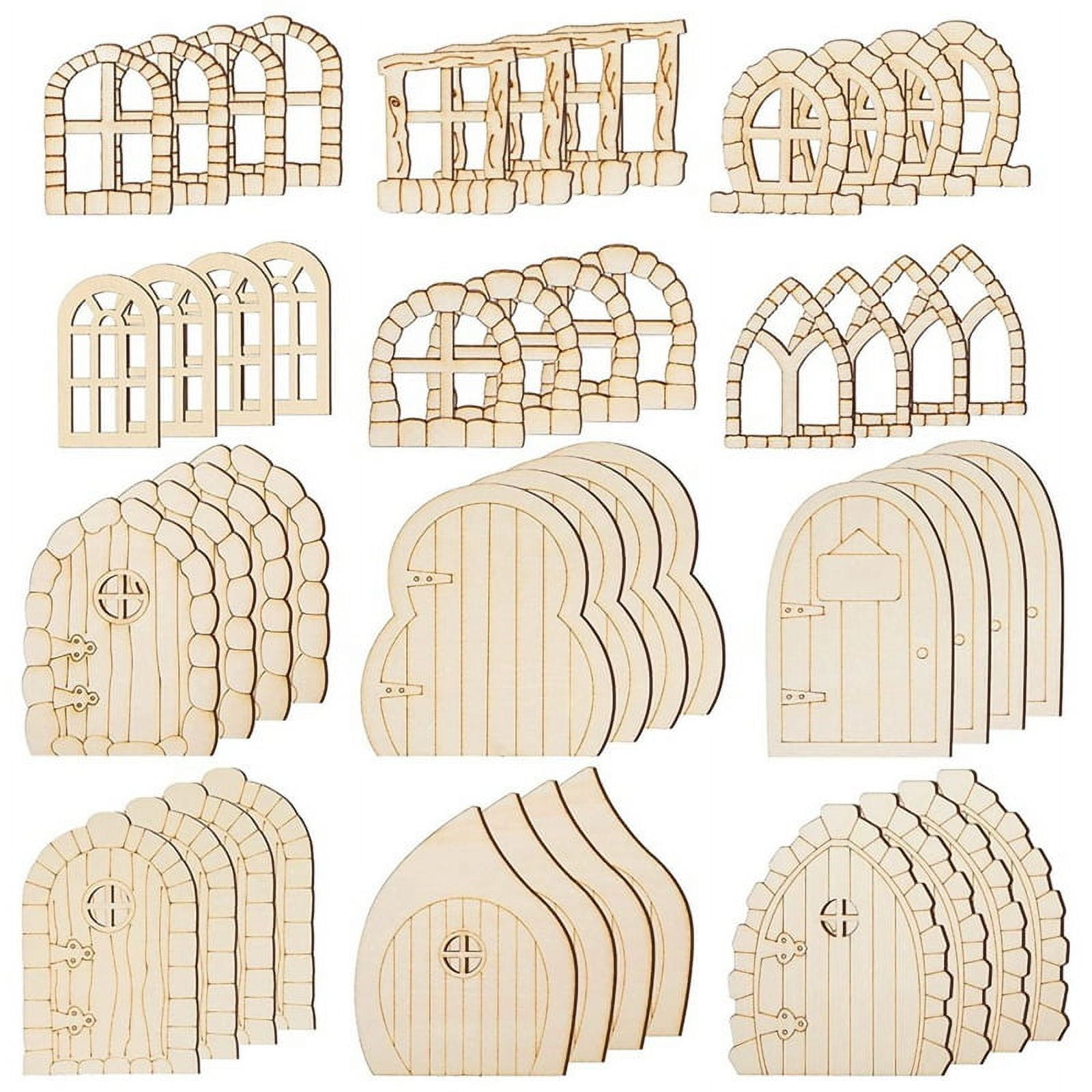 48 Pcs Fairy Door Wooden Garden Doors Craft Mini Window Fairy House Kit ...