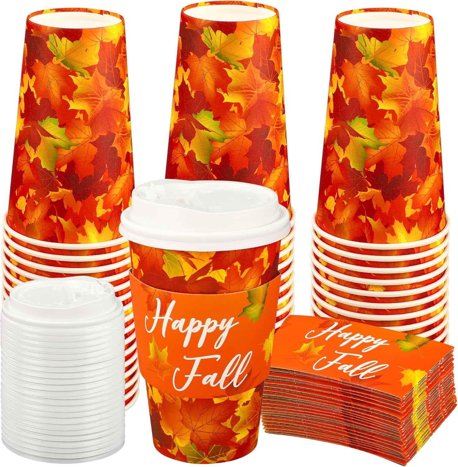 48 Pcs Fall Disposable Coffee Cups 16oz Maple Leaf To Go Hot Coffee Cup ...