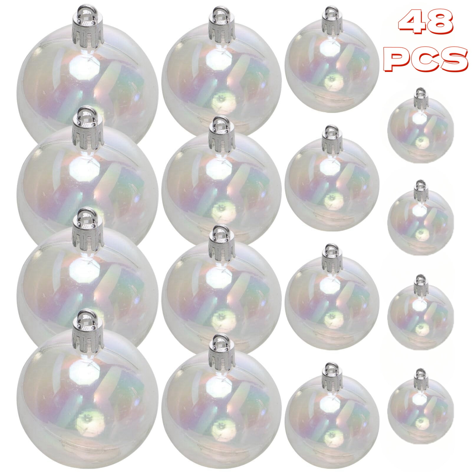 48 Pcs Fillable Ornaments Ball, 4 Sizes Plastic Christmas Baubles Round ...