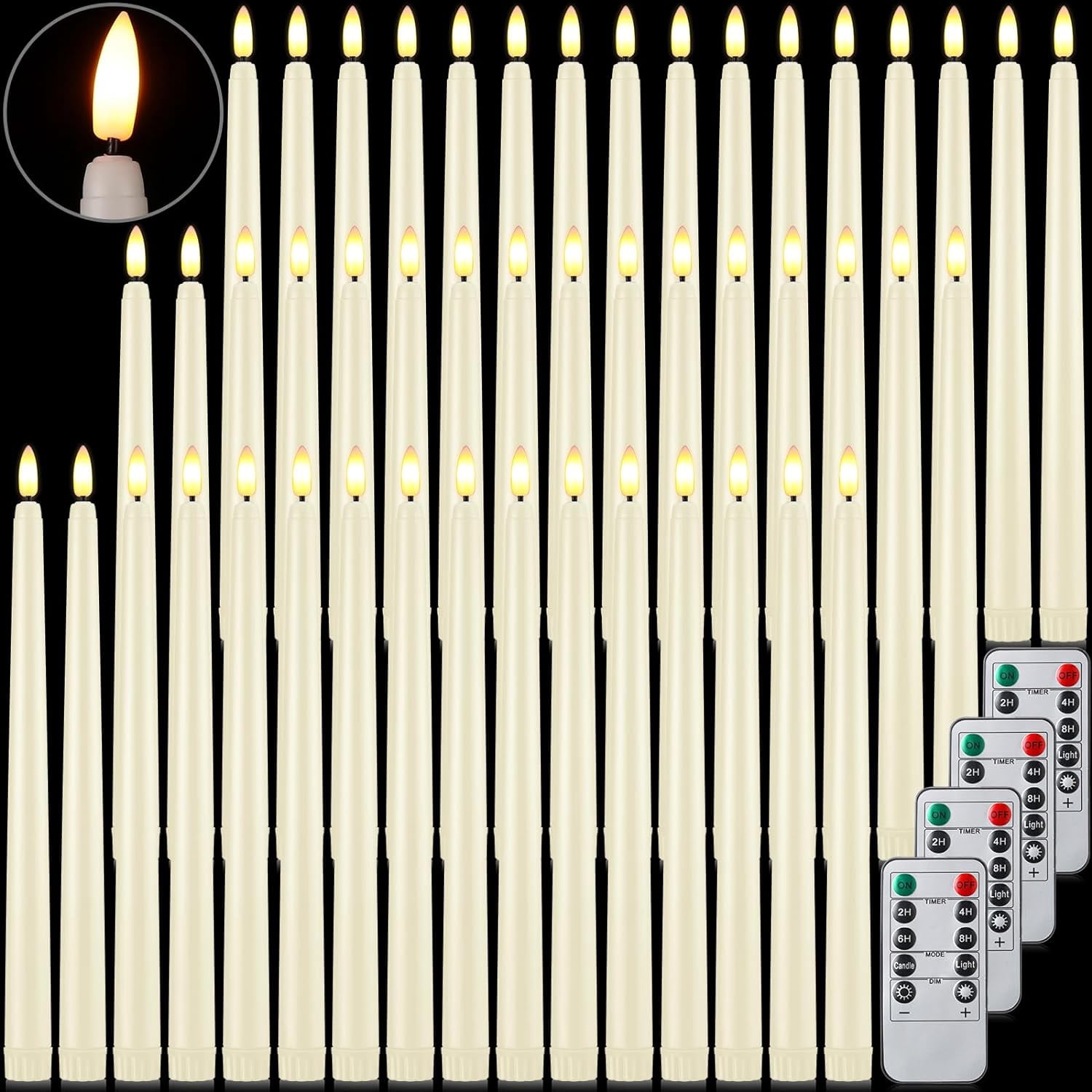 48 Pcs Flameless Taper Candles with 4 Remote, Battery Operated ...
