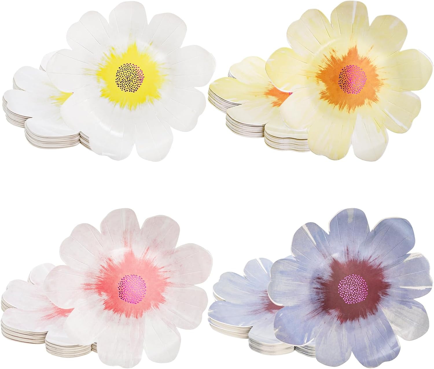 48 Pcs Flower Shape Paper Plates, 10 Inch Floral Party Plate Disposable ...