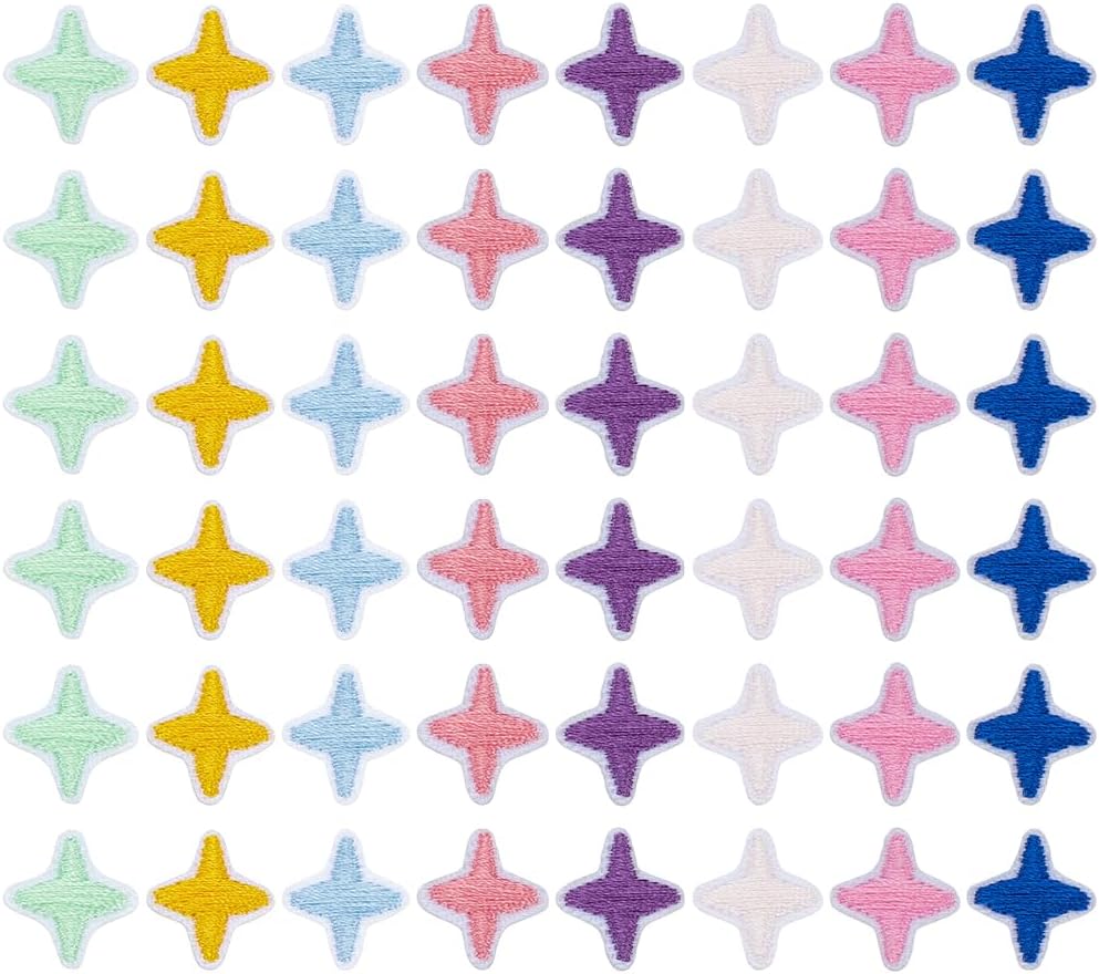 48 Pcs Four-Pointed Star Embroidered Patches 8 Colors Star Iron on ...