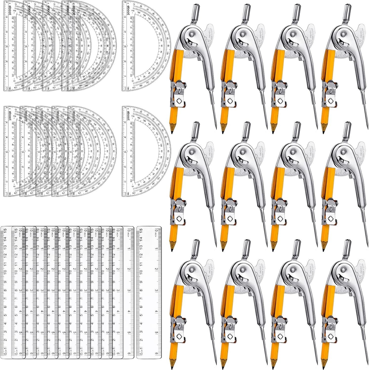 48 Pcs Geometry Math Set Geometry Compass Protractor with Pencil and ...