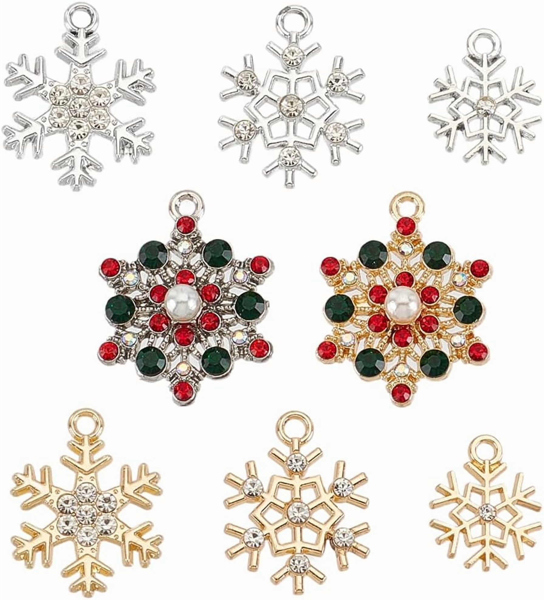 48 Pcs Gold Plated Rhinestone Snowflake Charms 8 Styles Alloy Christmas ...