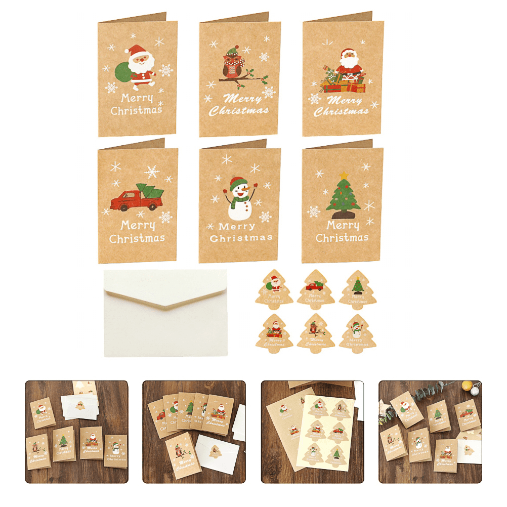 48 Pcs Greeting Cards Christmas Festive Holiday Kraft Paper Half-fold ...