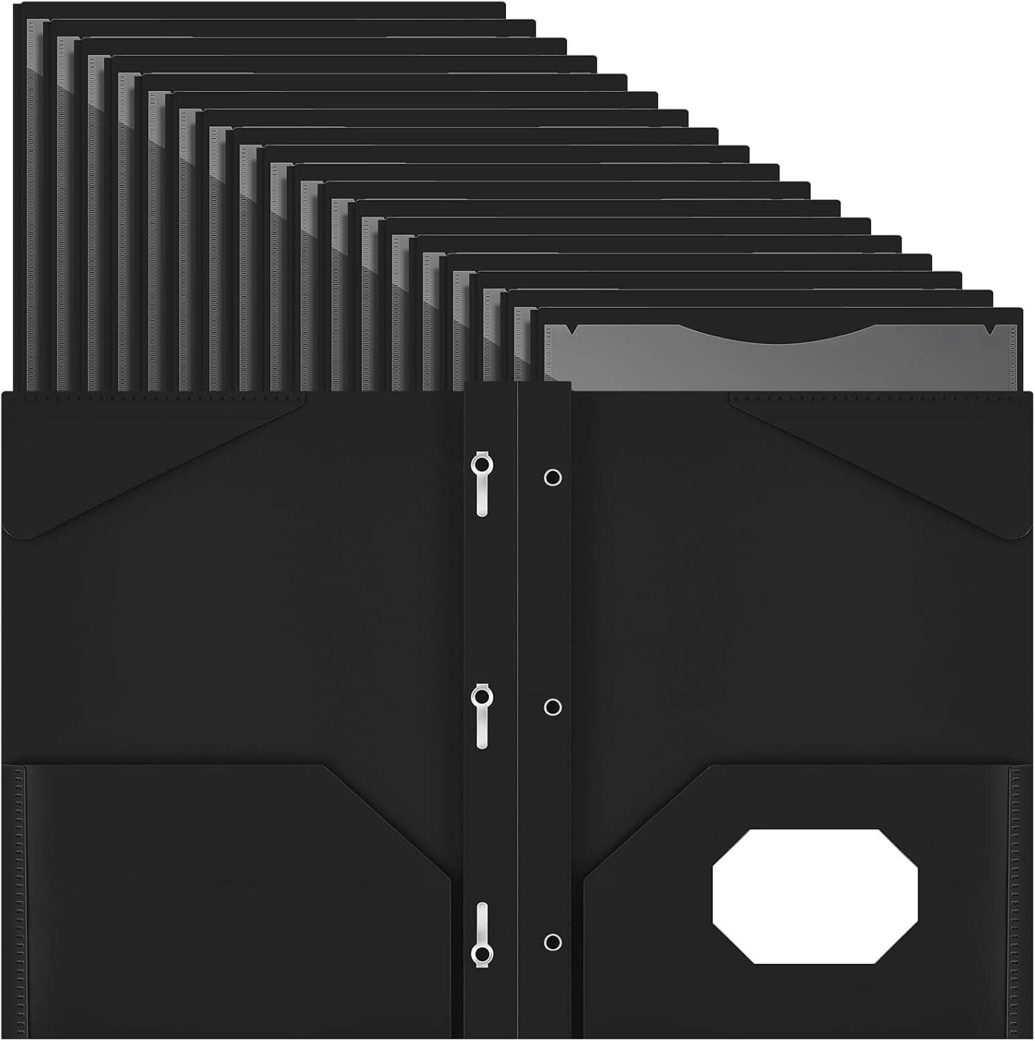 48 Pcs Heavy-Duty Black Plastic Folder with Clear Front Pocket, 3 ...